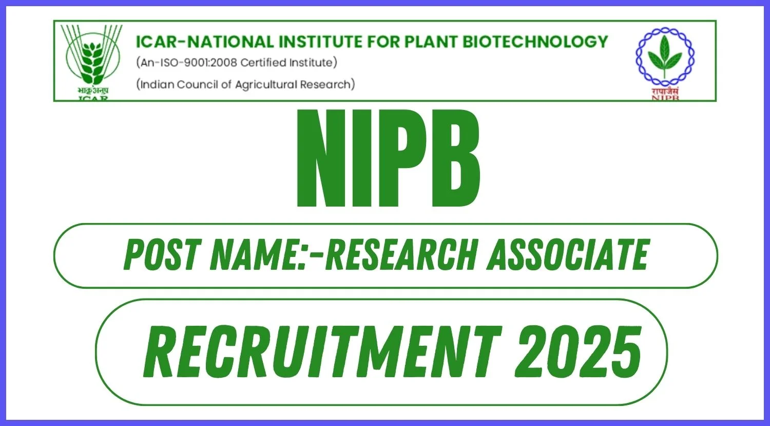 NIPB Research Associate Recruitment 2025 – Check Details Now – Formfees